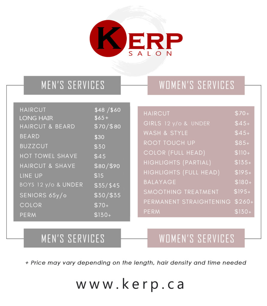 Haircut Prices in Vancouver at Kerp Barbersop & Salon